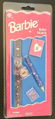 Vintage 1997 Barbie Lock Ruler Watch Quartz Digital + Erasers & Pencil ...