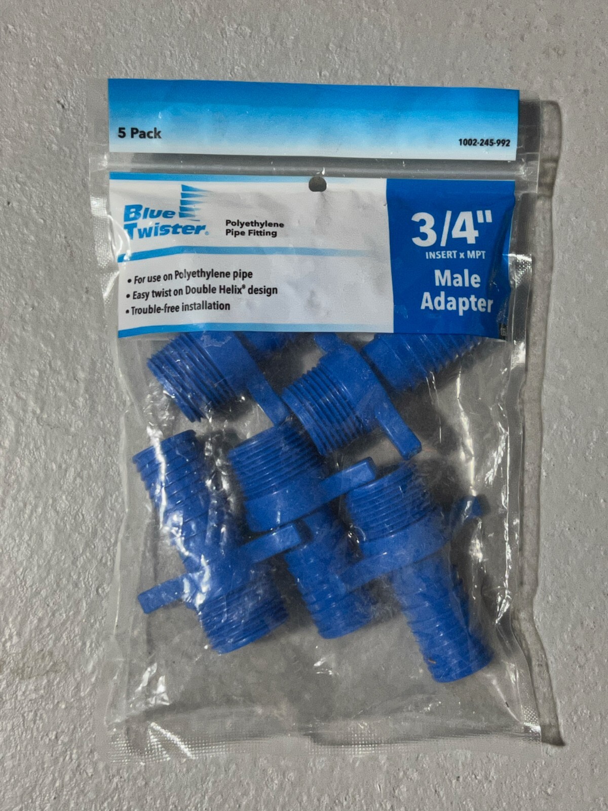 Blue Twister Polyethylene Pipe Fitting 3/4" Male Adapter | eBay