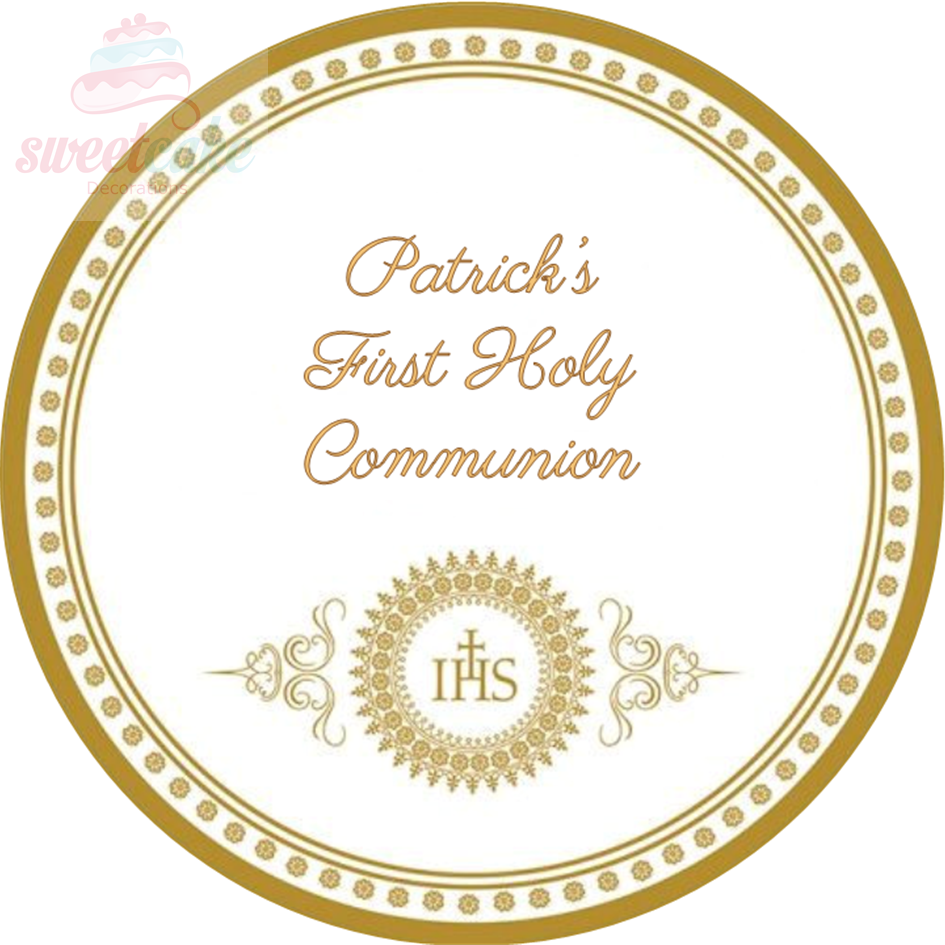 First Holy Communion Personalised Edible Cake Topper Round Wafer or ...