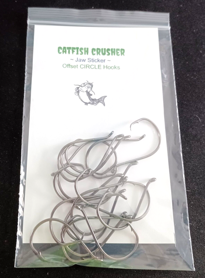 25 each CATFISH CRUSHER JAW STICKER 10/0 OFFSET CIRCLE HOOKS FOR TROPHY ...