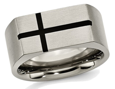 Mens Chisel Titanium 10mm Black Enamel Cross Brushed Wedding Band Ring ...