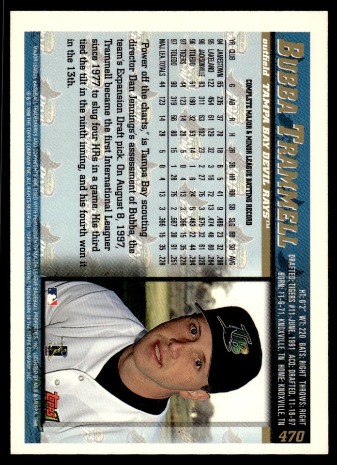 1998 Topps Baseball Card Bubba Trammell Tampa Bay Devil Rays #470 | eBay