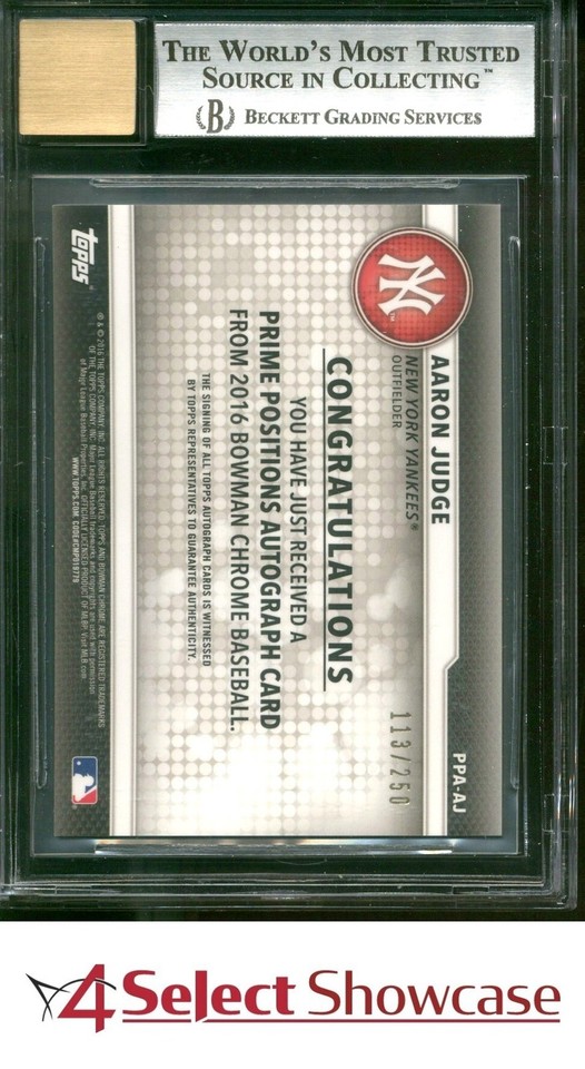 2016 BOWMAN CHROME PRIME POSITION AUTOGRAPHS AARON JUDGE RC #/250 BGS 9 ...