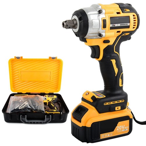 1800Nm Cordless Electric Impact Wrench Gun 1/2'' High Power Driver w ...