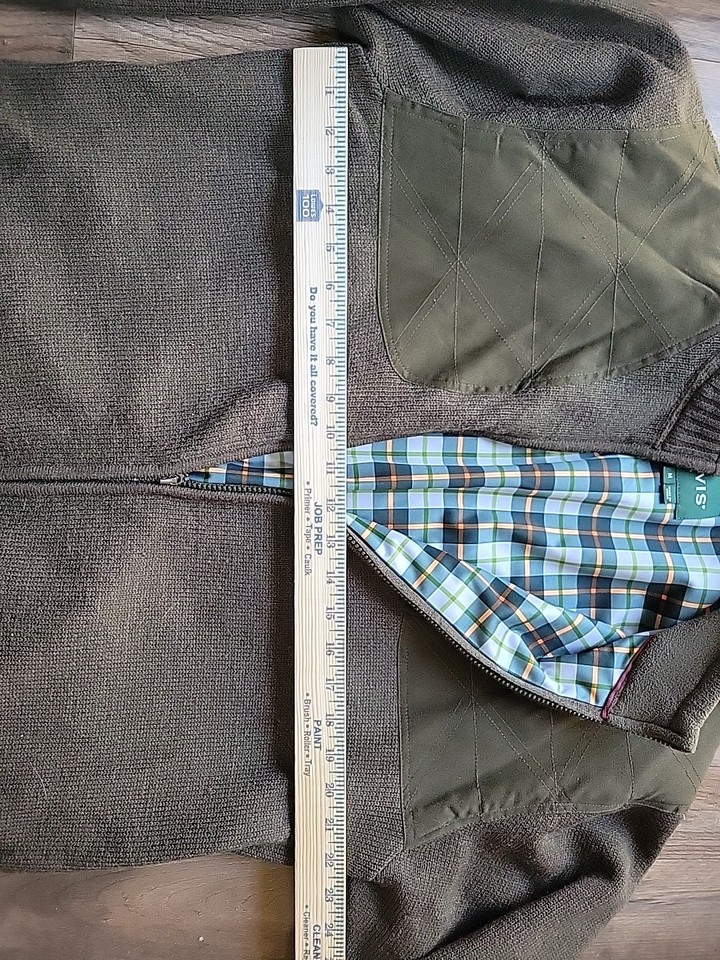 Orvis Sweater Jacket Mens Medium Olive Green Wool Full Zip Plaid Lined ...