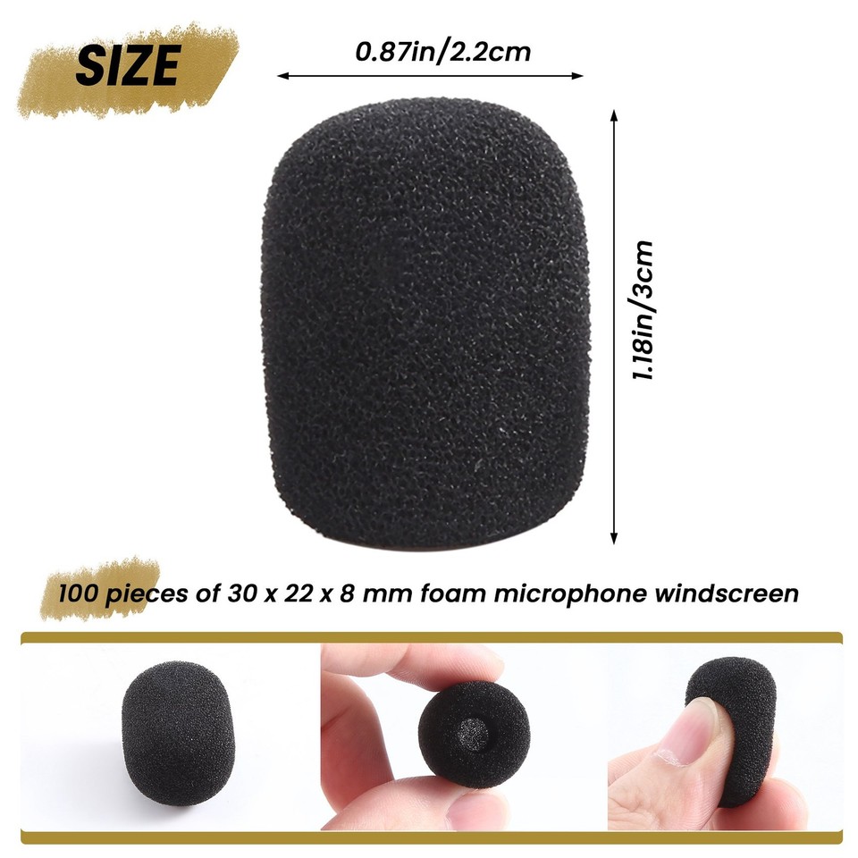 100 Pieces Foam Microphone Windscreen Mic Cover Foam for Small Lapel ...