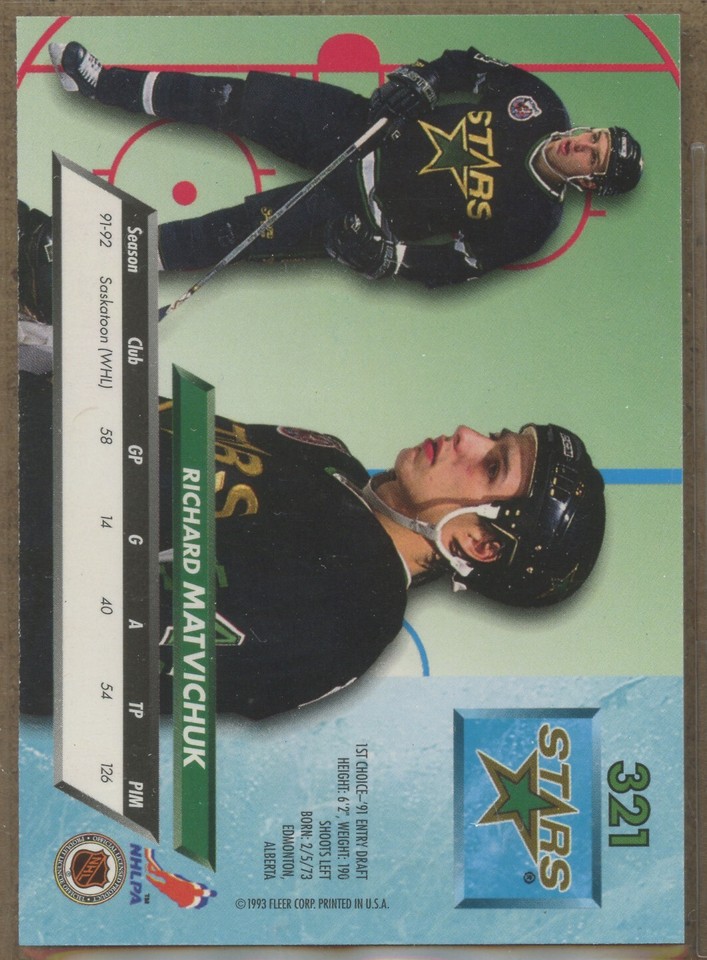 1992-93 Fleer Ultra #321 Richard Matvichuk Minnesota North Stars Rookie ...