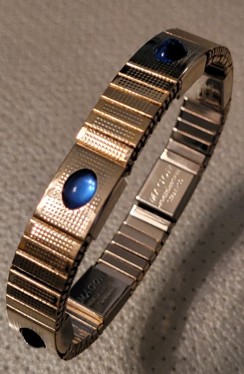 Magor Vintage Stainless Steel Magnetic Gold Blue Stones Bracelet. | eBay