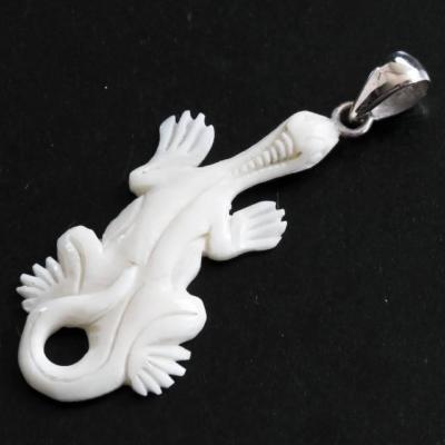 925 Sterling Silver Bali Handcarved Gecko Bison Bone Sterling Pendant ...