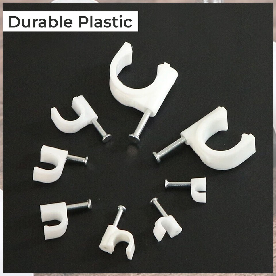 100 Pcs Round Cable White Nails Clip Wall Tacks Wire Clamps Organizing ...