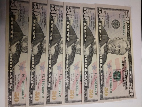 6 Uncirculated $50 Bills (Fifty Dollar Bills) Sequential Order-$300 ...
