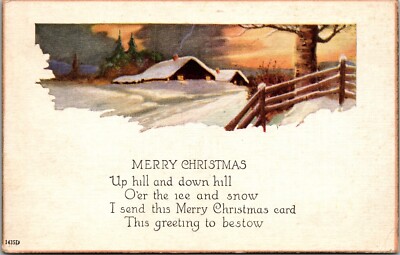 Postcard Merry Christmas - Cottage, Rural, Snow, Fence - c1924 | eBay