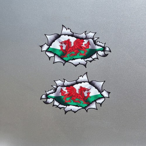 2x Wales Welsh Flag Ripped Metal Oval Vinyl Sticker Decal For Car ...