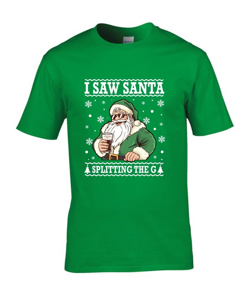 I Saw Santa Splitting The G T-Shirt, Funny Adult Christmas Jumper Tee ...