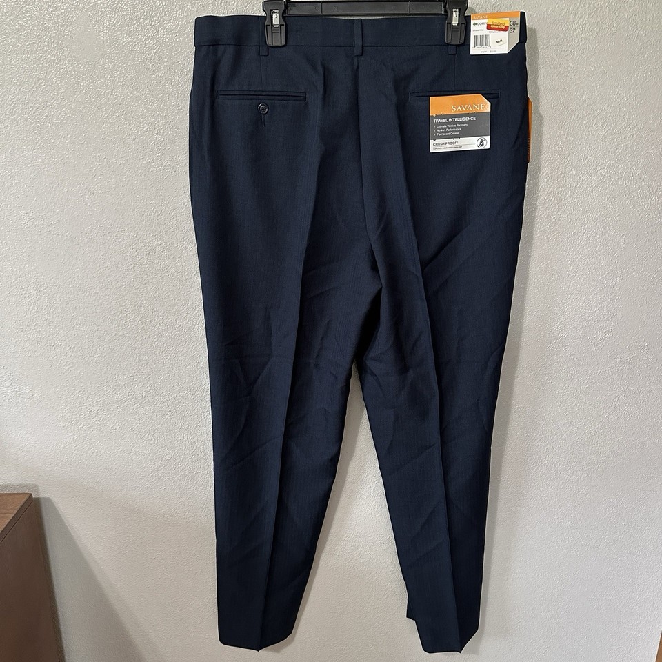 NEW SAVANE Dress Pants Slacks Travel No Iron Blue Men’s Size 38x32 ...