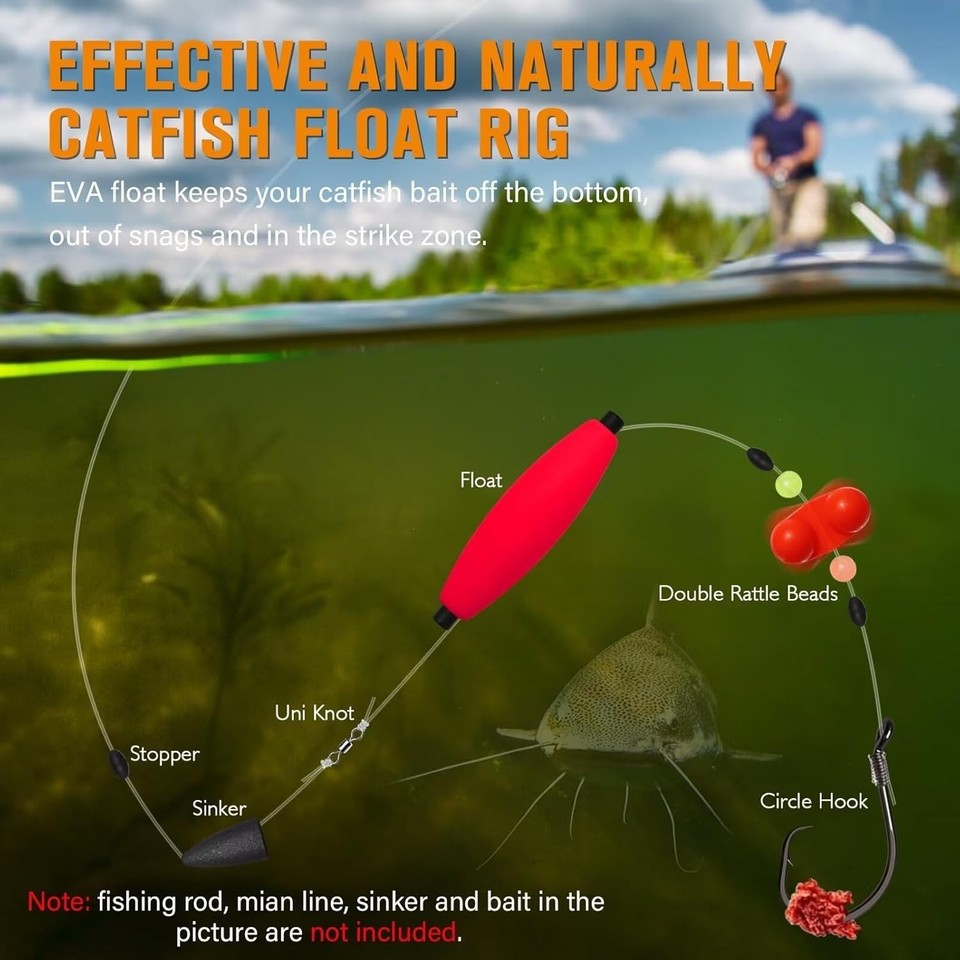 122PCS Catfishing Tackle Kit - Floats Hooks Bell Swivels Rig ...