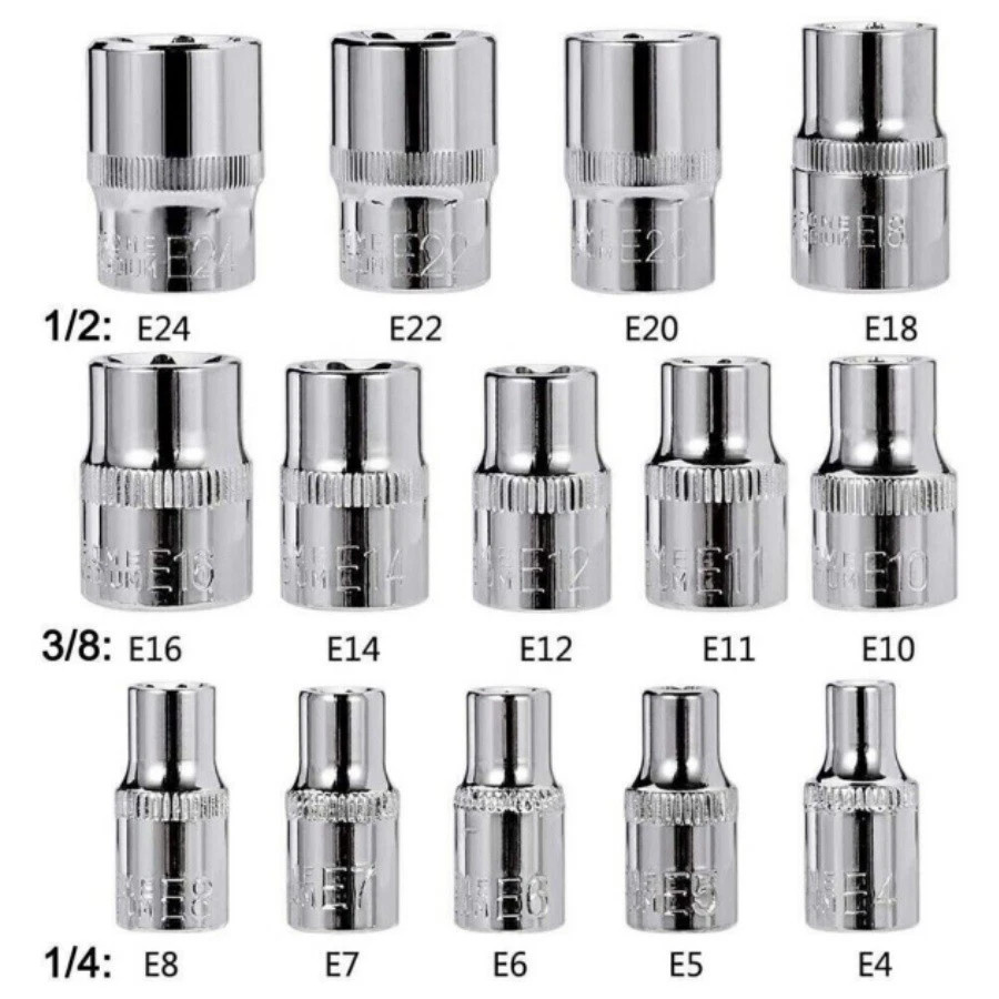 14 Pcs E Torx Star Female Bit Socket Set 1/2" 3/8" 1/4" Drive E4 -E24 w ...