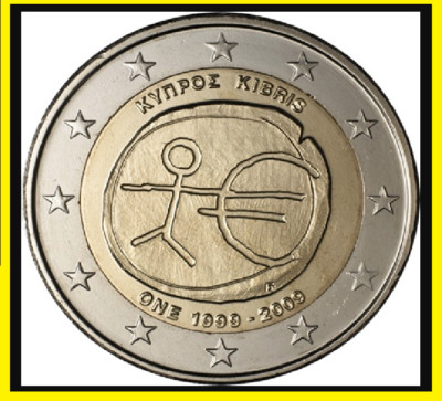 Cyprus coin 2€ euro 2009 UNC 10y Euro currency TYE EMU EU stickman ...