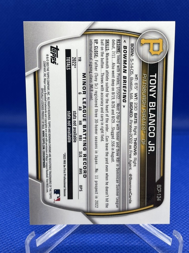 Tony Blanco Jr. 1st Bowman Chrome Purple Refractor #/250. Pirates | eBay