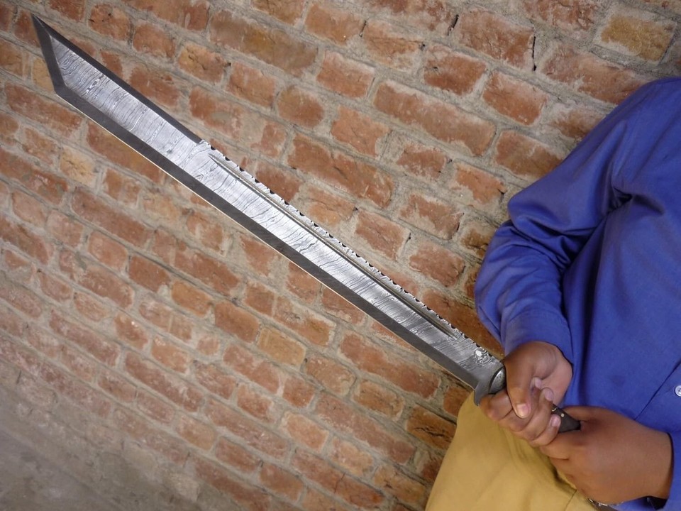 CUSTOM DAMASCUS STEEL TANTO MACHETE NINJA SWORD HUNTING KNIFE 33"LONG ...