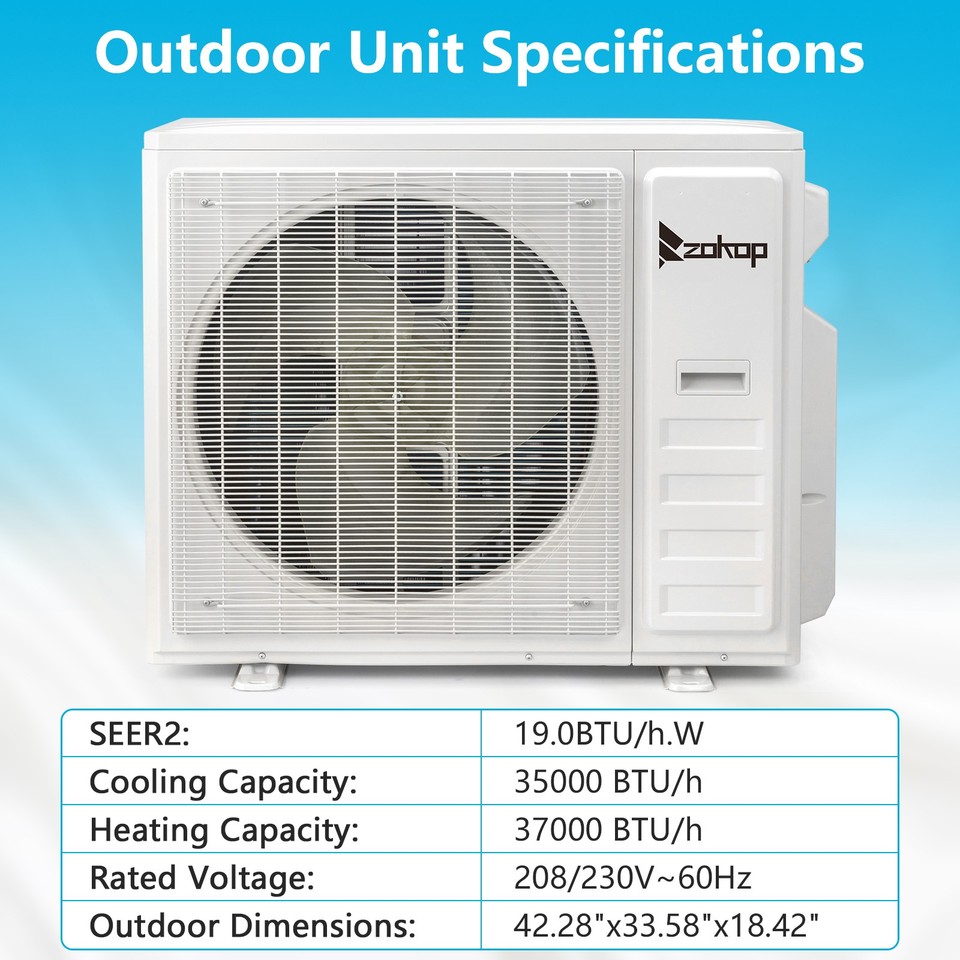 36000 BTU Four 4 Zone Mini Split Heat Pump Air Conditioner 9K+9K+9K+12K ...