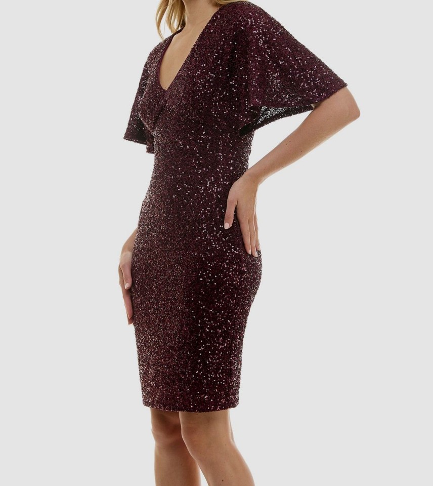 Taylor Women's Red Short-Sleeve Mesh Sequin Embellished Mini Shift ...