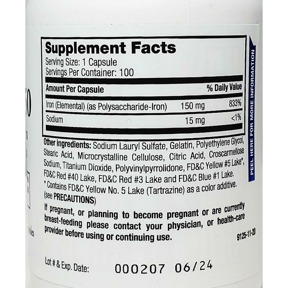 Ferrex 150 Iron Supplement Bottle 100ct -Expiration Date 02-2027 ...