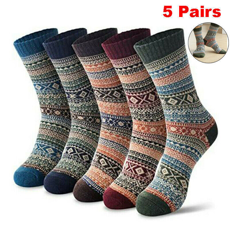 5 Pairs Womens Thick Socks Wool Thermal Warm Knitting Nordic Ladies ...