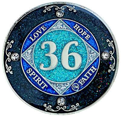 NA 36 Year Glitter & Crystals Medallion, Narcotics Anonymous Blue ...