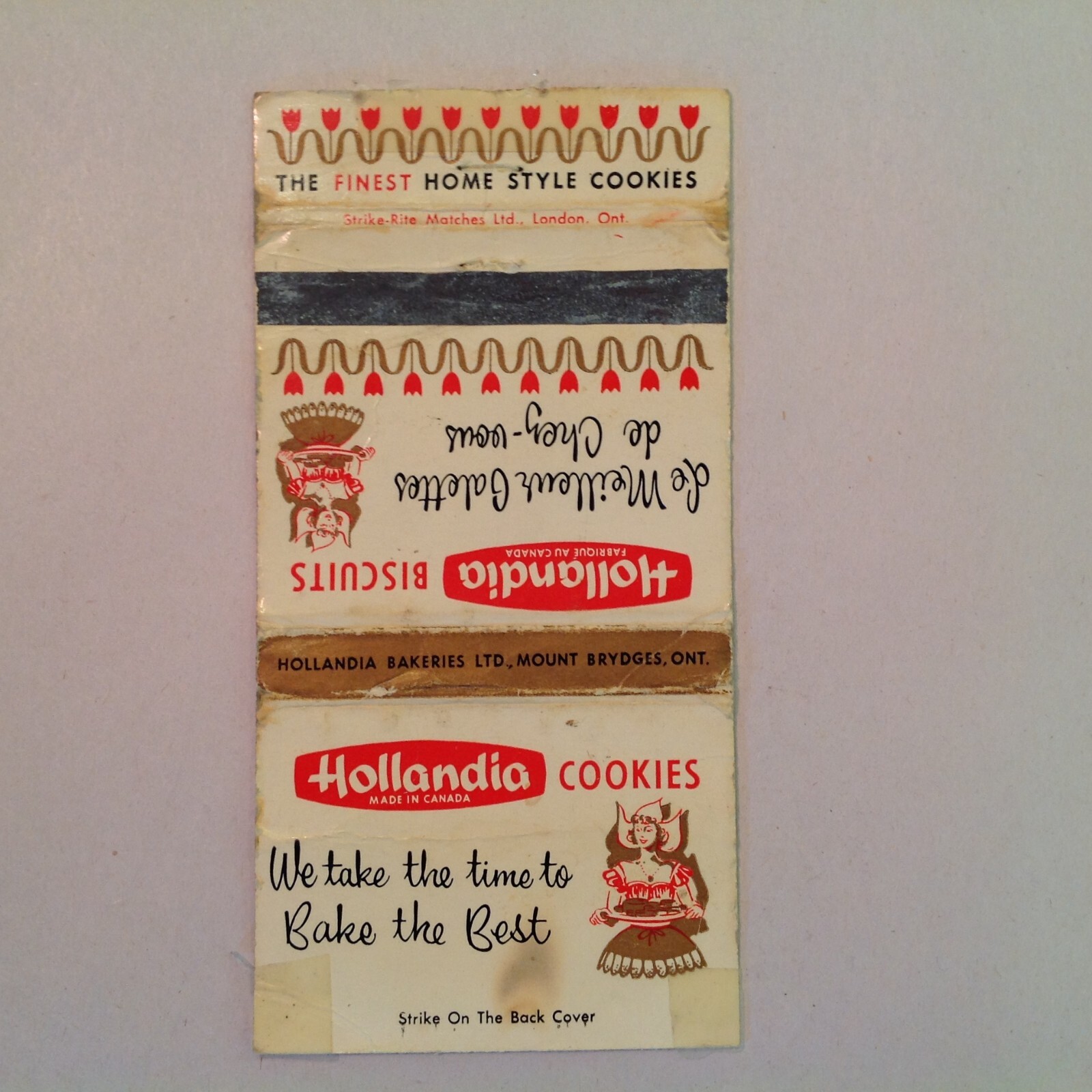 Vtg Matchbook Cover Hollandia Cookies Biscuits French English Bake the ...
