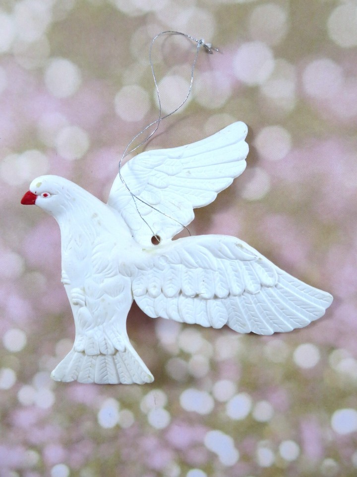 Vintage White Turtle Doves Christmas Ornaments Set Of 4 Plastic Hanging ...