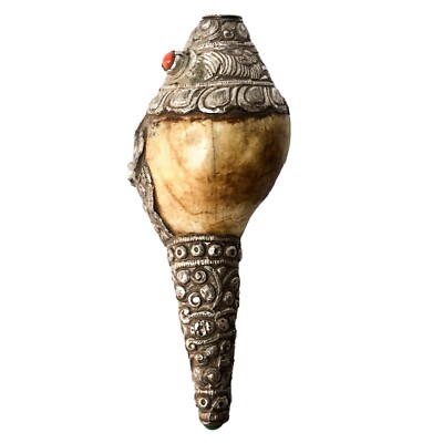 Vintage Tibetan Silver Blowing Old Conch Shell Trumpet Horn Antique ...