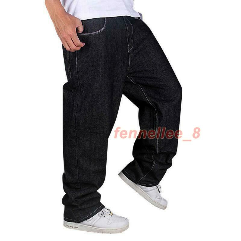 Mens Hip-Hop Rap Jeans Baggy Loose Denim Skateboard Pants Streetwear ...