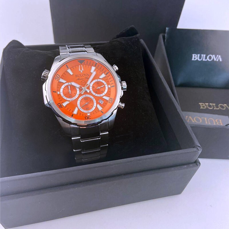 Classic Bulova Orange Marine Star Tone Stainless Steel Men New Watch ...