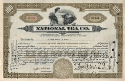 National Tea Co - Original Stock Certificate - 1929 - NC868 | eBay