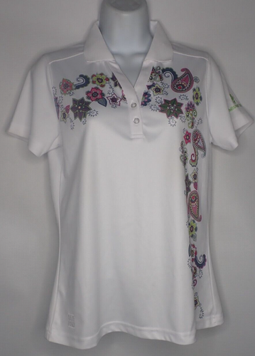 Kate Lord Performance Womens White Paisley Floral Golf Polo Shirt Sz S ...