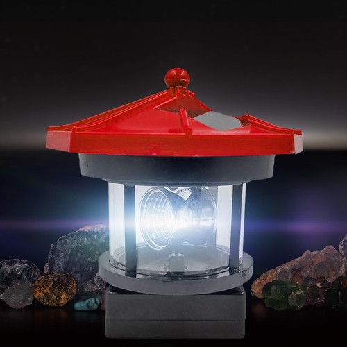 LARGE SOLAR POWERED LIGHTHOUSE ROTATING LED BULB GARDEN ORNAMENT PATIO ...