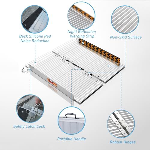 FACHNUO Portable Wheelchair Ramp 2FT, Non-Skid Aluminum Folding ...