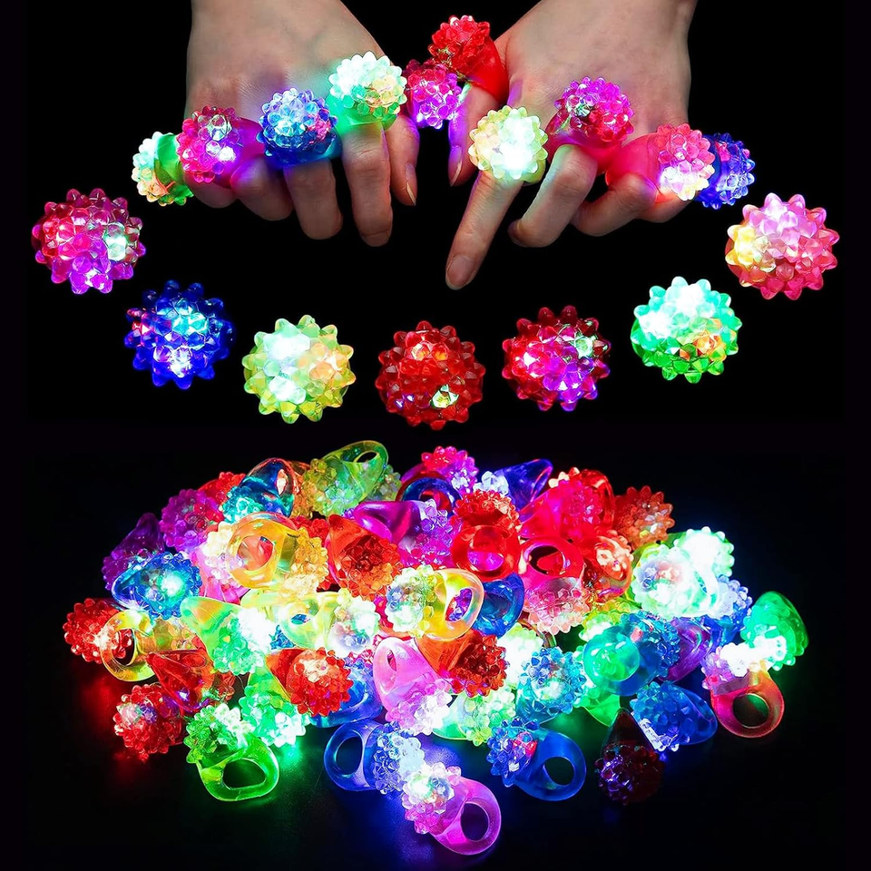 28Pcs Light up Rings Flashing Colorful LED Rubber Bumpy Jelly Rings ...