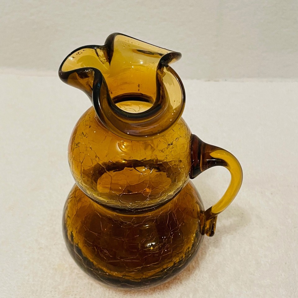 5 1/4" Amber Crackle Pitcher Applied Amber Handle See desciption | eBay