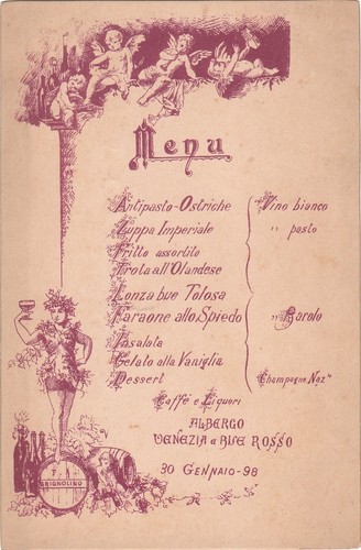 1898 MENU' ALBERGO VENEZIA | eBay