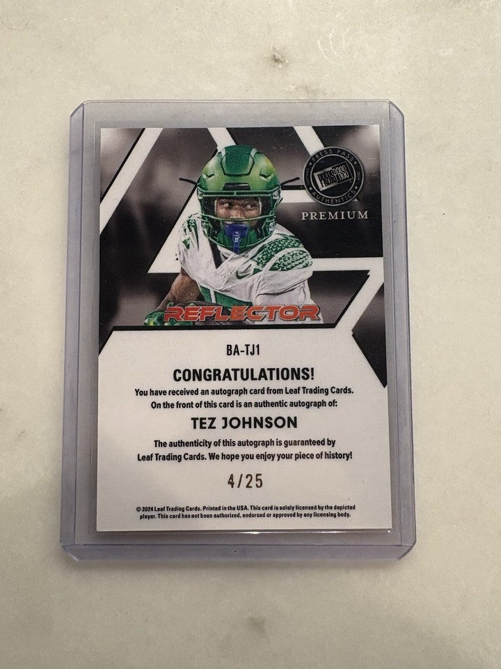 2024 Press Pass Premium Tez Johnson Auto /25 #BATJ1 Oregon Ducks ...