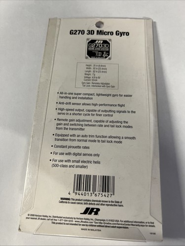 JR PROPO G270 3D Micro Gyro w/Rem Gain Brand New | eBay