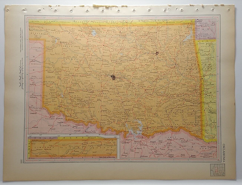 1957 Antique OKLAHOMA Atlas Map - Vintage Encyclopedia Britannica World ...