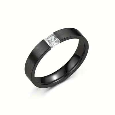 Black Stainless Steel Solitaire 4mm Band Ring Size 9 | eBay