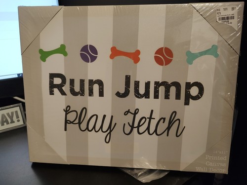 "RUN JUMP PLAY FETCH" Picture Canvas Art Decor 14"x11" | eBay