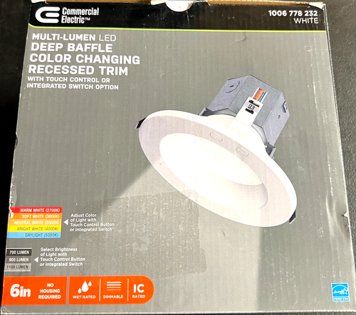 Commercial Electric 6" Multi-Lumen LED Light Deep Baffle Recessed Trim ...