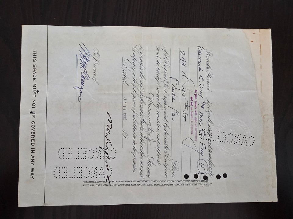 15 Shares Pennsylvania Salt Manufacturing Company Stock Certificate 09 ...