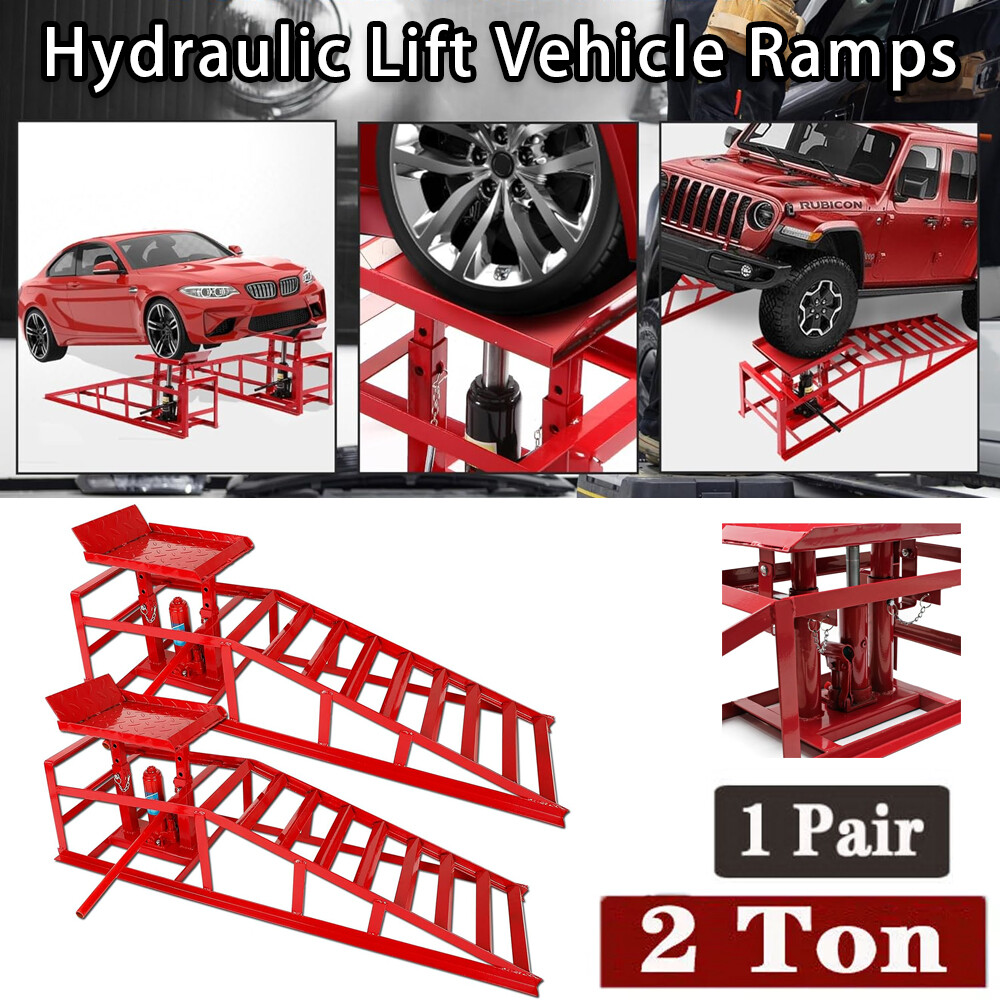 4 ton Hydraulic Car Ramps 2x Heavy Duty Garage Auto Van Bottle Lift ...