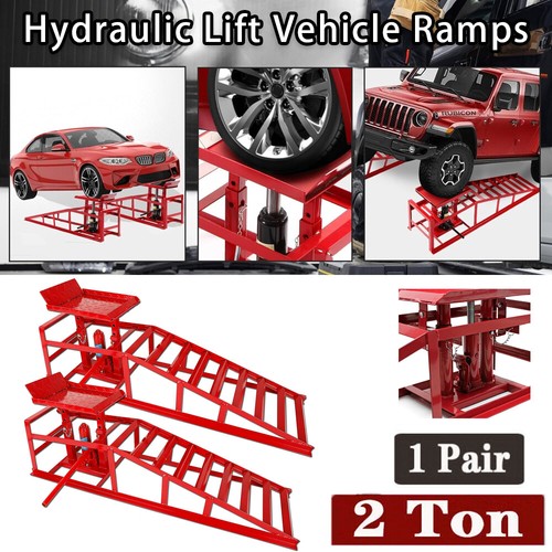 4 ton Hydraulic Car Ramps 2x Heavy Duty Garage Auto Van Bottle Lift ...